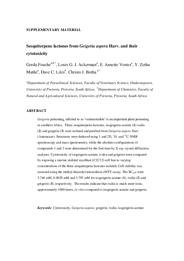 (PDF) Sesquiterpene lactones from Geigeria aspera Harv. and their ...