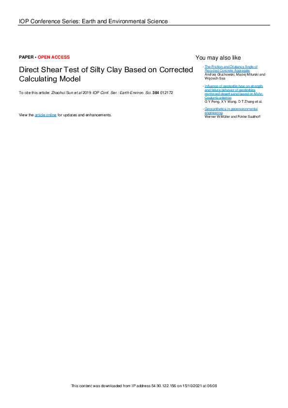 (PDF) Direct Shear Test of Silty Clay Based on Corrected Calculating Model