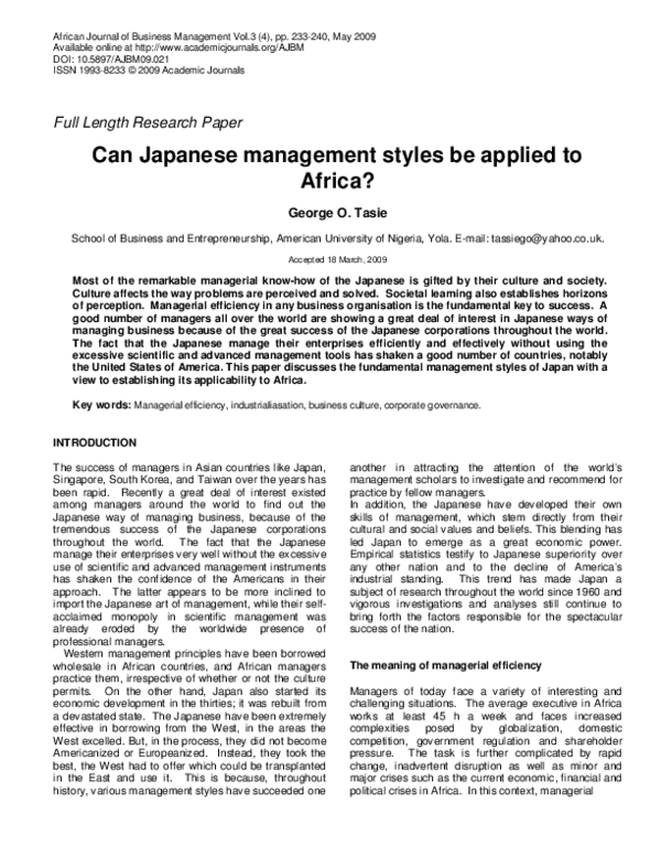 (PDF) Can Japanese management styles be applied to Africa?