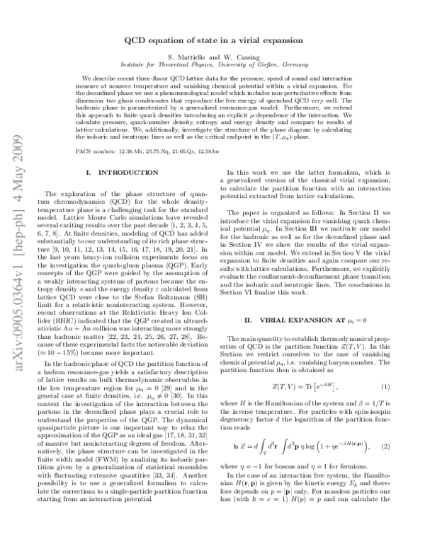 Pdf Qcd Equation Of State In A Virial Expansion
