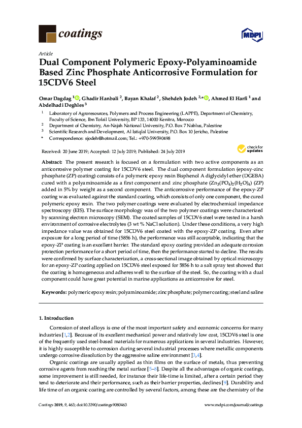 (PDF) Dual Component Polymeric Epoxy-Polyaminoamide Based Zinc ...