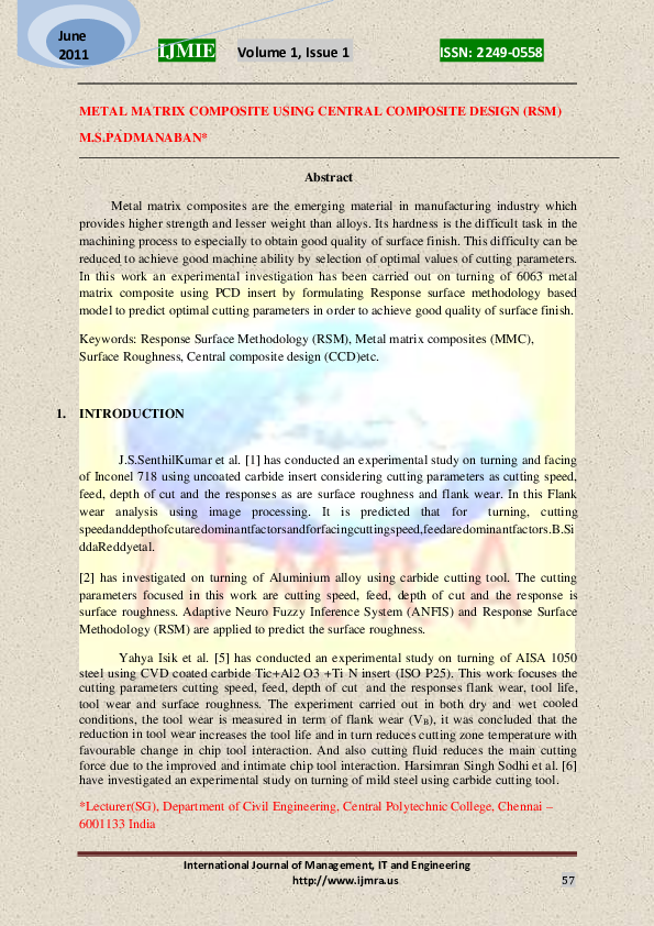 (PDF) METAL MATRIX COMPOSITE USING CENTRAL COMPOSITE DESIGN (RSM ...
