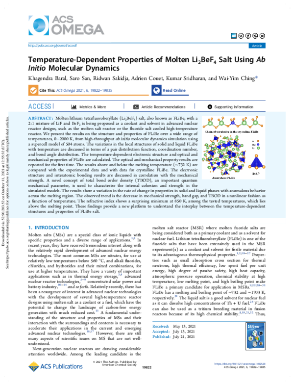 Pdf Temperature Dependent Properties Of Molten Li2bef4 Salt Using Ab
