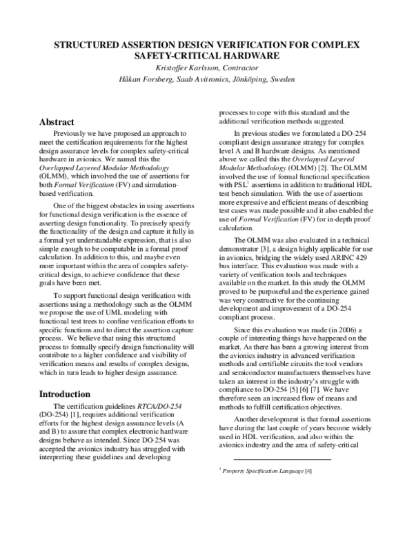 Pdf Structured Assertion Design Verification For Complex Safety