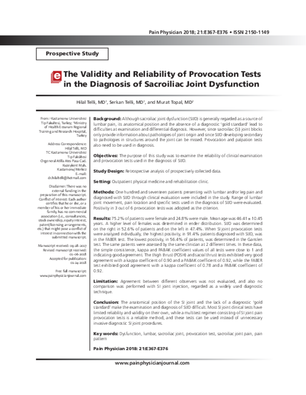 (PDF) The Validity and Reliability of Provocation Tests in the ...