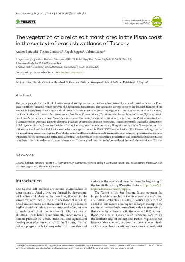 (PDF) The vegetation of a relict salt marsh area in the Pisan coast in ...