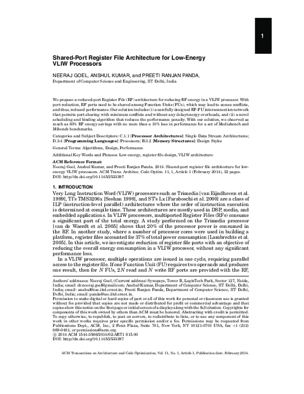 (PDF) Shared-port register file architecture for low-energy VLIW processors