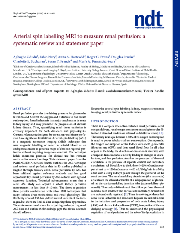 (PDF) Arterial spin labelling MRI to measure renal perfusion: a ...