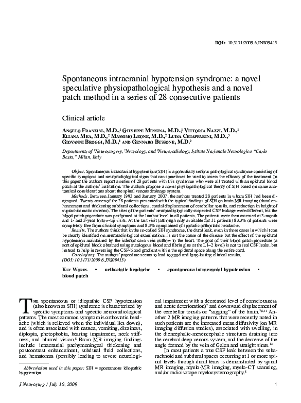 (PDF) Spontaneous Intracranial Hypotension Syndrome in a Patient With Marfan Syndrome and ...