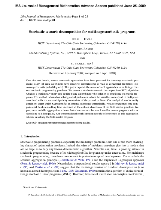 (PDF) A Stochastic Scenario Decomposition Algorithm for Multistage Stochastic Linear Programming