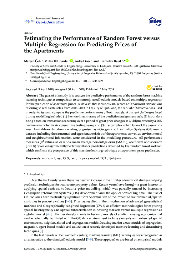 Pdf Estimating The Performance Of Random Forest Versus Multiple Regression For Predicting 