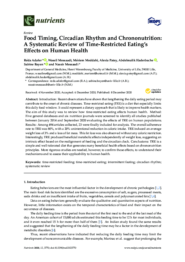 (PDF) Food Timing, Circadian Rhythm and Chrononutrition: A Systematic Review of Time-Restricted ...