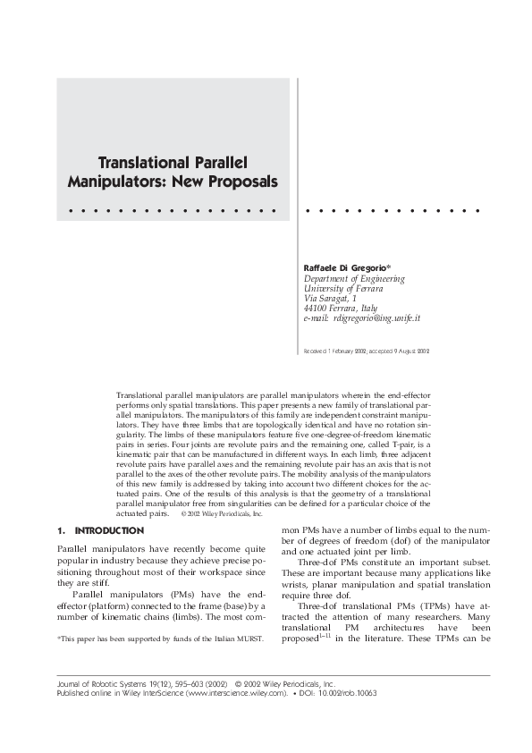 (PDF) New Family of Translational Parallel Manipulators
