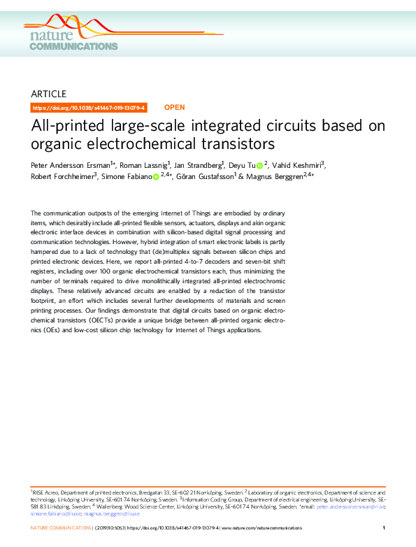 (PDF) All-printed large-scale integrated circuits based on organic ...