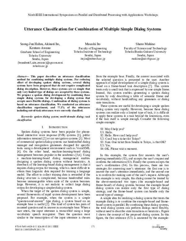 Pdf Utterance Classification For Combination Of Multiple Simple Dialog Systems Akinori Ito