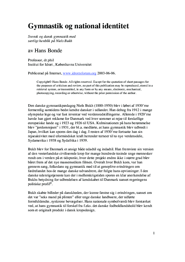 (PDF) Gymnastik og national identitet