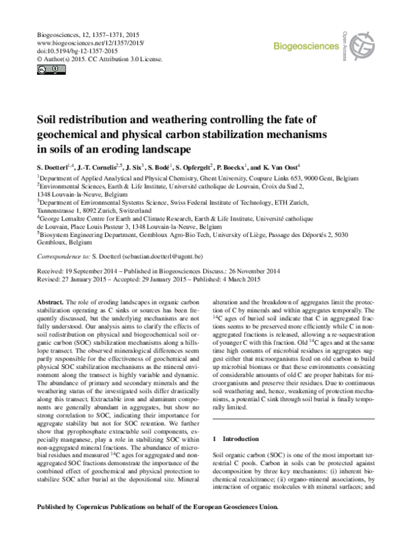 (PDF) Soil redistribution and weathering controlling the fate of geochemical and physical carbon ...