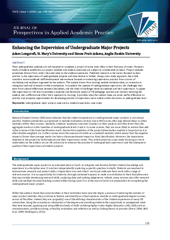 (PDF) Enhancing The Supervision Of Undergraduate Major Projects