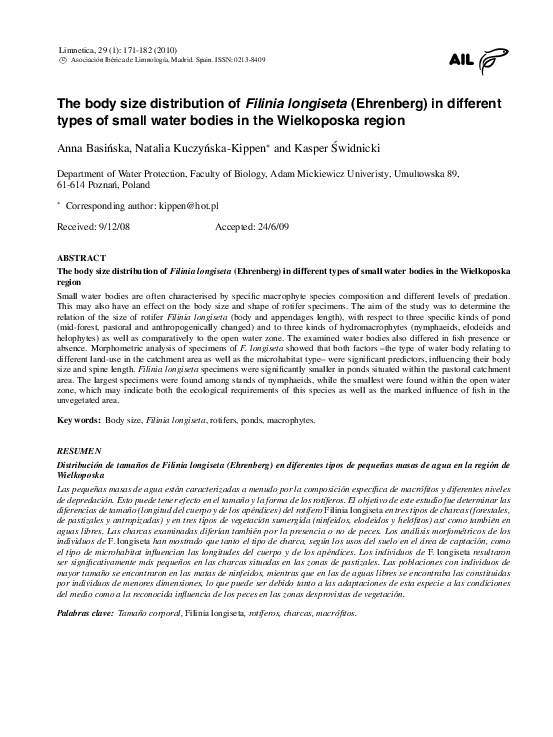 (PDF) The body size distribution of chosen species of rotifera in ...