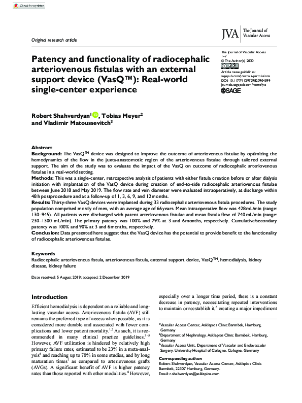 (PDF) Patency and functionality of radiocephalic arteriovenous fistulas ...