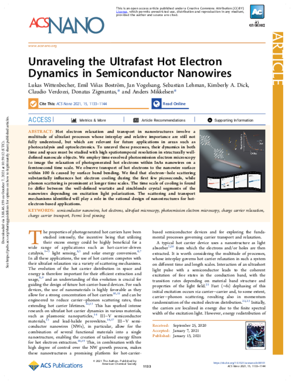 (PDF) Ultrafast Dynamics of Hot Electrons in Semiconductor Nanowires