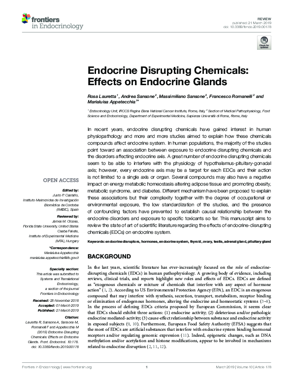 (PDF) Endocrine Disrupting Chemicals: Effects on Endocrine Glands