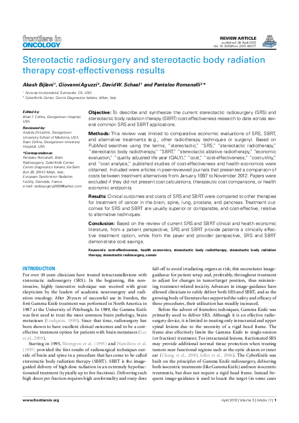 (PDF) Stereotactic Radiosurgery and Stereotactic Body Radiation Therapy: An Overview of ...