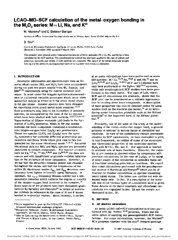 (PDF) LCAO–MO–SCF calculation of the metal–oxygen bonding in the M2O2 series: M = Li, Na, and K ...