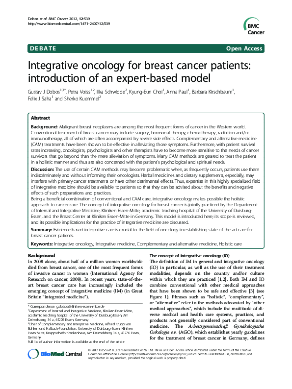 (PDF) Integrative oncology for breast cancer patients: introduction of ...