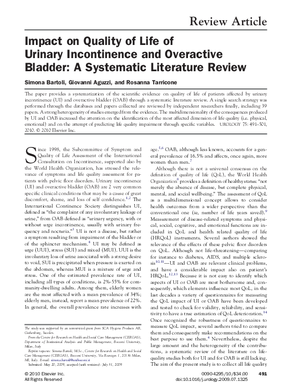 (PDF) Impact on Quality of Life of Urinary Incontinence and Overactive Bladder: A Systematic ...