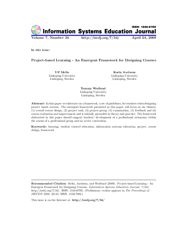 (PDF) Project-based Learning-An Emergent Framework for Designing Courses