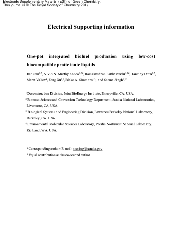 (PDF) One-pot integrated biofuel production using low-cost biocompatible protic ionic liquids