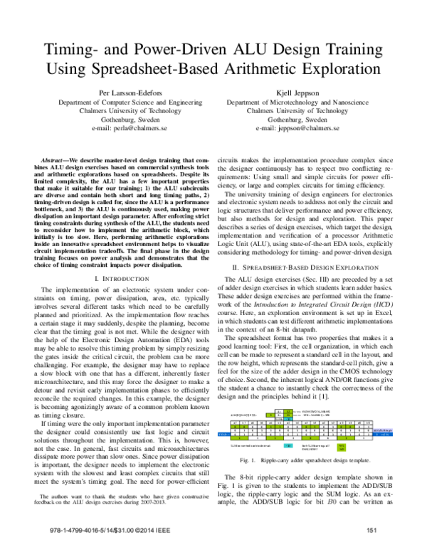 (PDF) Timing- and power-driven ALU design training using spreadsheet-based arithmetic exploration