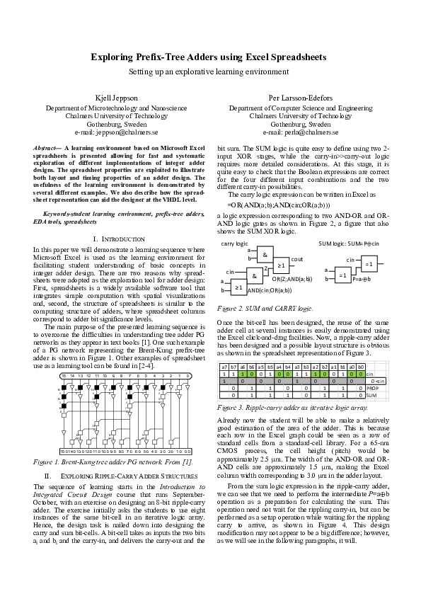 (PDF) Exploring prefix-tree adders using excel spreadsheets Setting up ...