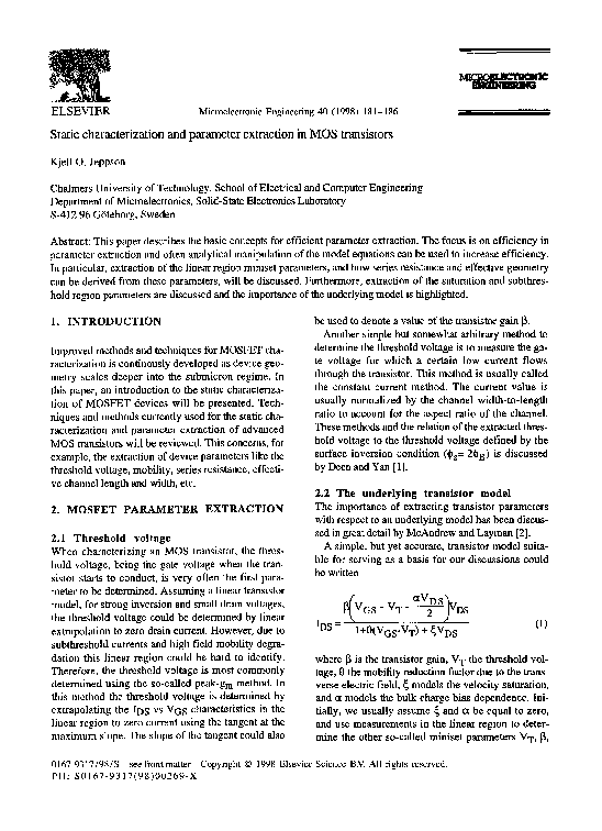 Pdf Static Characterization And Parameter Extraction In Mos Transistors