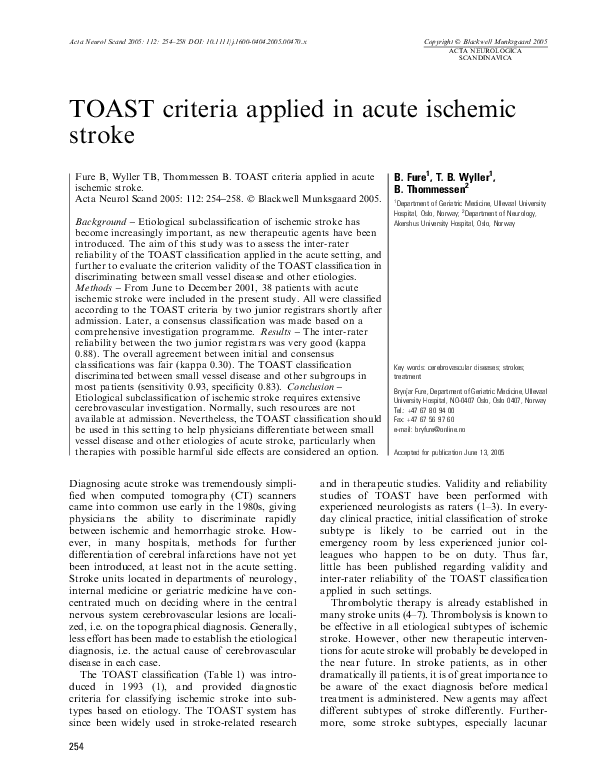(PDF) TOAST criteria applied in acute ischemic stroke