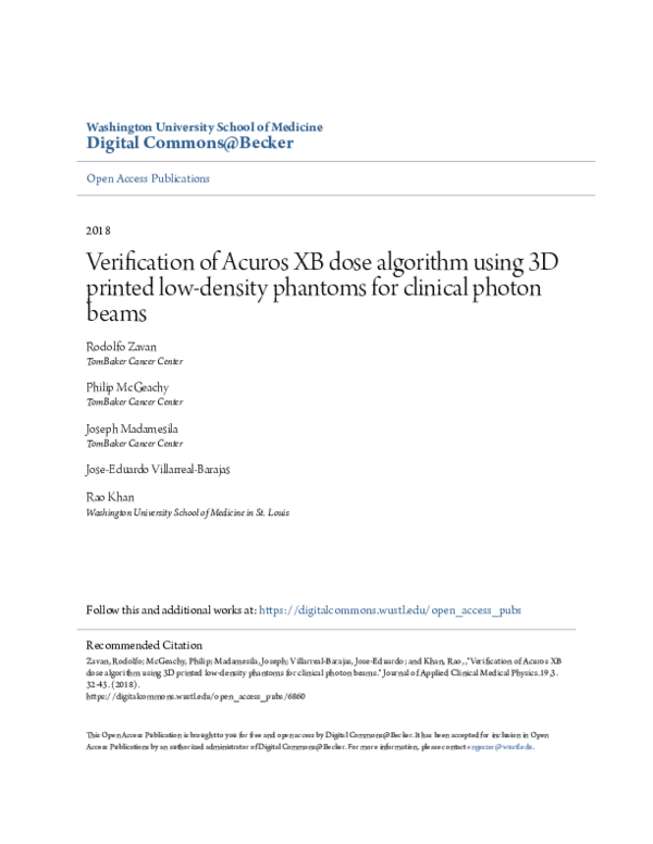 (PDF) Verification of Acuros XB dose algorithm using 3D printed low-density phantoms for ...