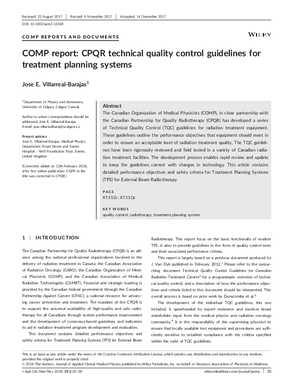(PDF) COMP report: CPQR technical quality control guidelines for ...