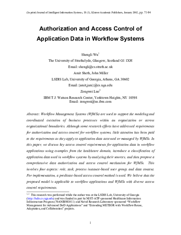 (PDF) Authorization and access control of application data in workflow ...