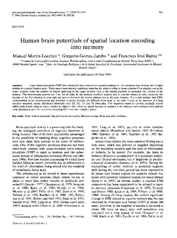 (PDF) Human brain potentials of spatial location encoding into memory