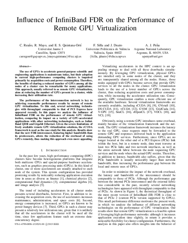 (PDF) Influence of InfiniBand FDR on the performance of remote GPU virtualization | rafael MAYO ...