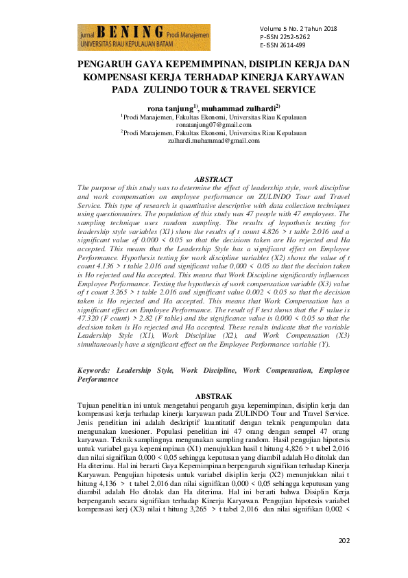 (PDF) Pengaruh Gaya Kepemimpinan, Disiplin Kerja Dan Motivasi Terhadap Kinerja Pegawai Pada ...