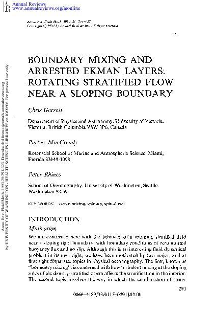 (PDF) Boundary Mixing and Arrested Ekman Layers: Rotating Stratified ...