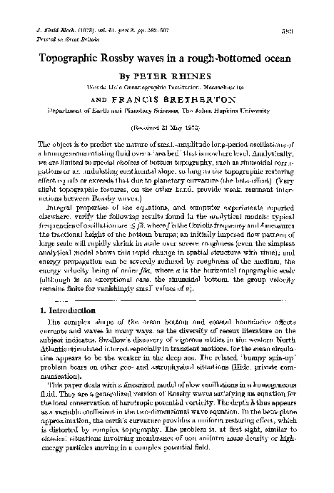 (PDF) Topographic Rossby waves in a rough-bottomed ocean