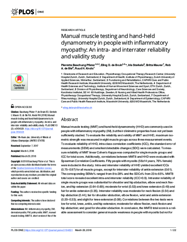 (PDF) Manual muscle testing and hand-held dynamometry in people with ...