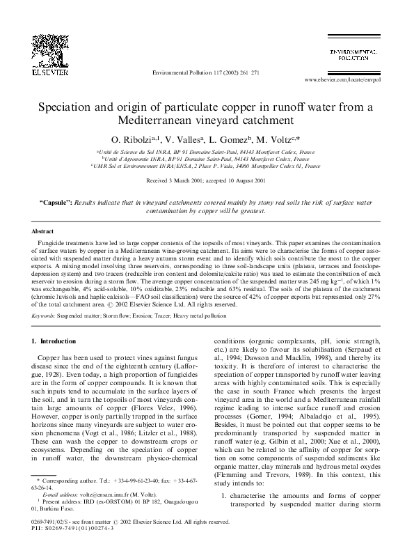 (PDF) Speciation and origin of particulate copper in runoff water from ...