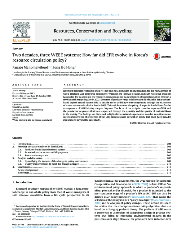 (PDF) Two decades, three WEEE systems: How far did EPR evolve in Korea ...