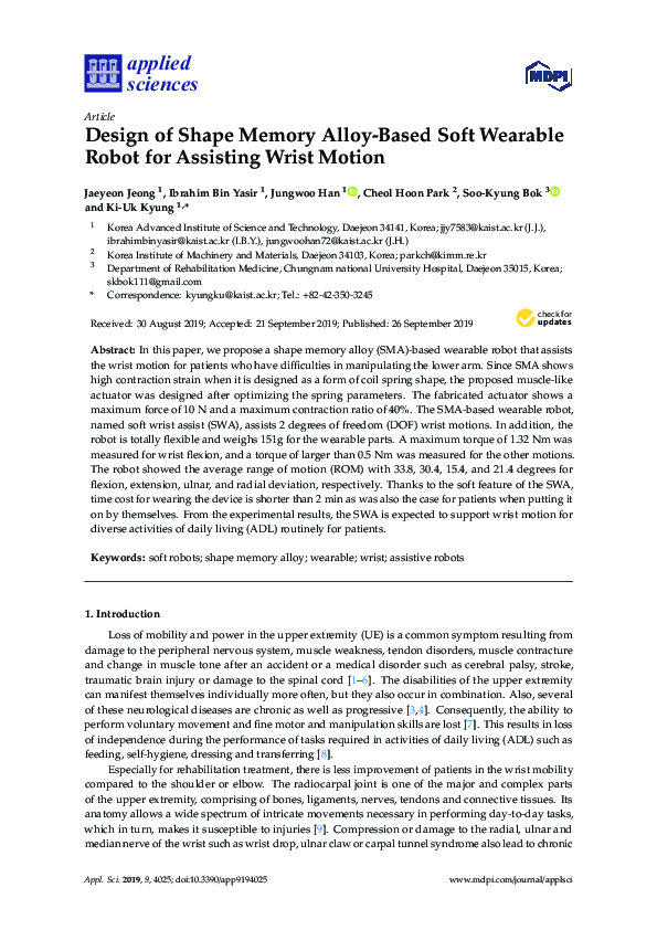 (PDF) Design of Shape Memory Alloy-Based Soft Wearable Robot for Assisting Wrist Motion