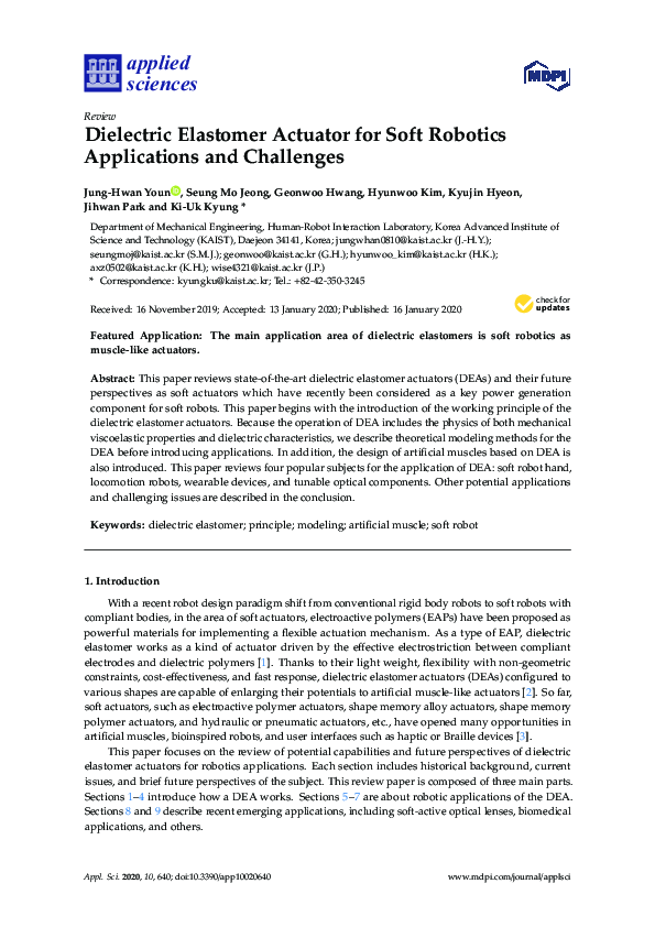 Pdf Challenges And Applications Of Dielectric Elastomer Actuators