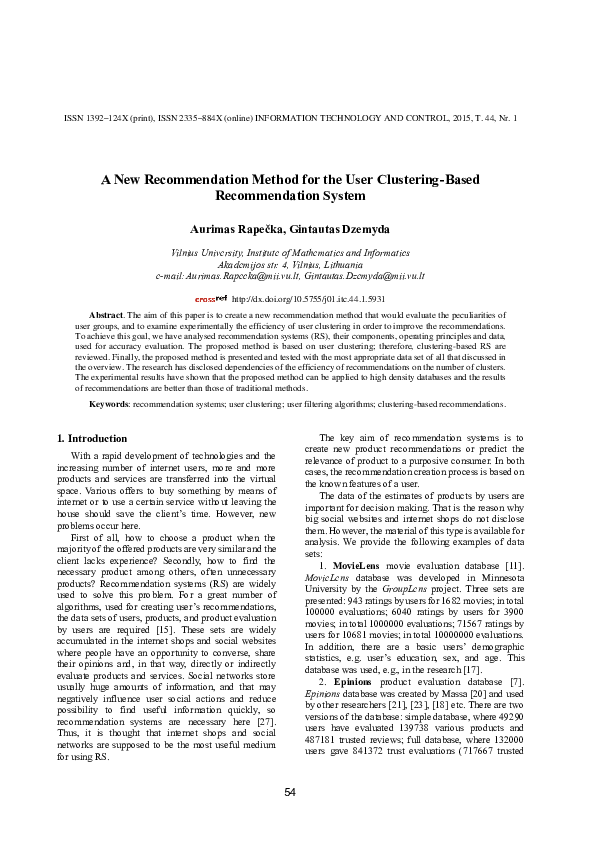 (PDF) A new Recommendation Model for the User Clustering-Based Recommendation System